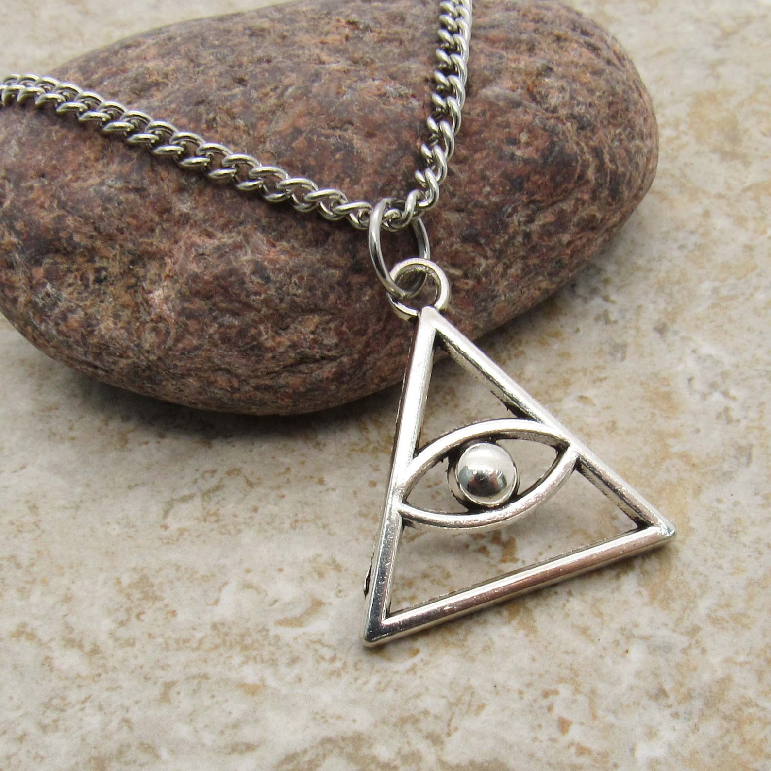 Triangle All Seeing Eye Pendant Necklace, Antique Silver, Men's ...