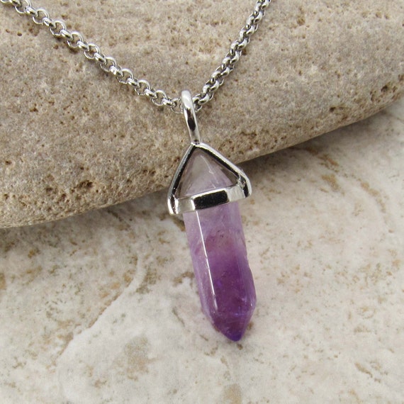 Small Faceted Bullet Cut Amethyst Charm Pendant Men s Necklace Amethyst Crystal Pendant Amethyst Healing Crystal Women s Necklace Etsy