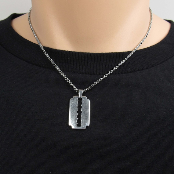 Stainless Steel Small Razor Blade Pendant Necklace Men's | Etsy