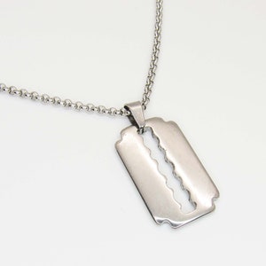 Stainless Steel Small Razor Blade Pendant Necklace, Men's Necklace ...