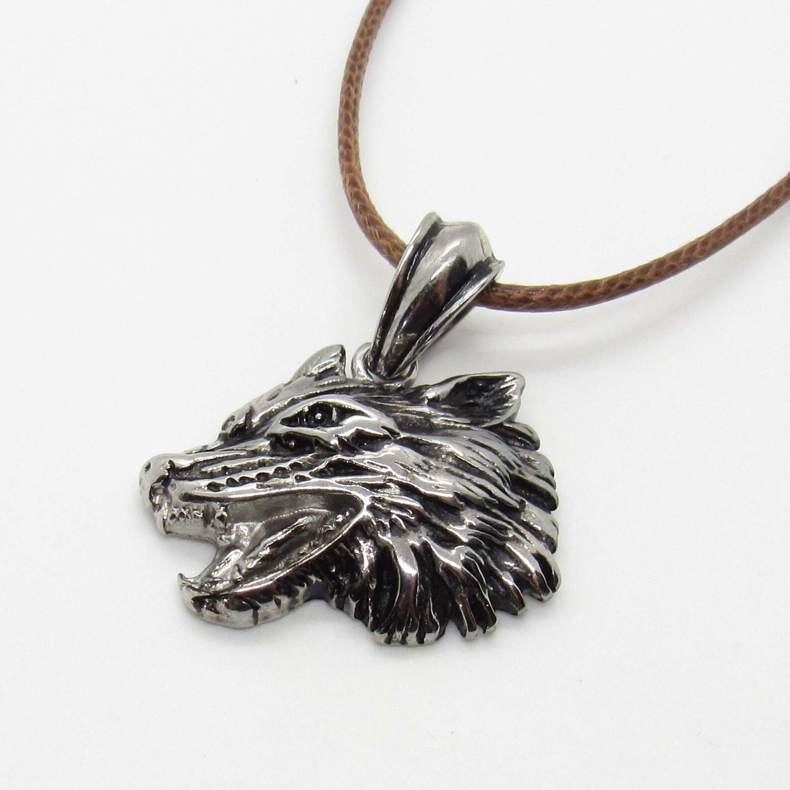 Wolf Head Stainless Steel Necklace Men's Cord Necklace - Etsy