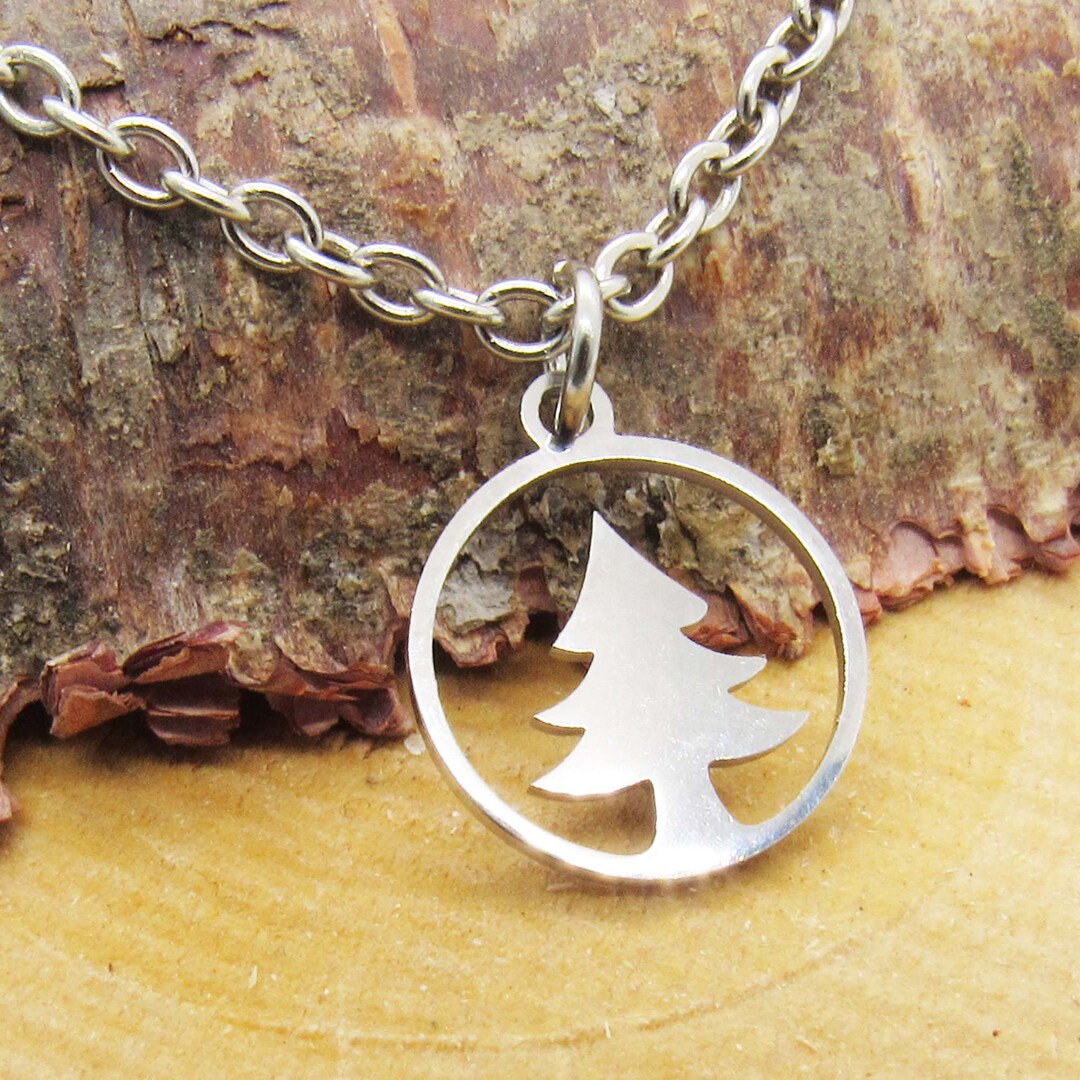 Stainless Steel Pine Tree Charm Pendant Necklace, Men's Necklace, Hypo ...