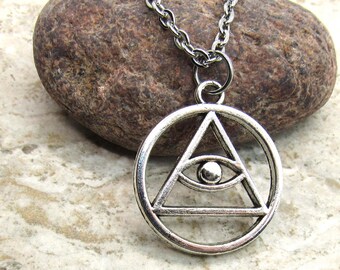 Triangle All Seeing Eye Pendant Necklace Antique Silver | Etsy