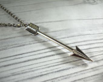 Large Arrow Pendant Necklace Archer Pendant Antique Silver | Etsy