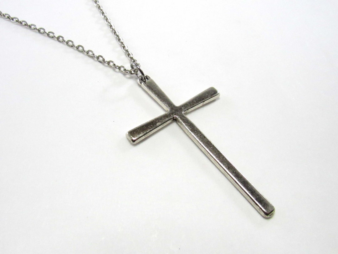 Antique Silver Tone Large Cross Pendant, Slim Design Cross Pendant ...