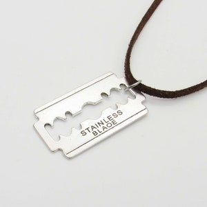 Antique Silver Razor Blade Pendant Corded Necklace, Punk Necklace ...