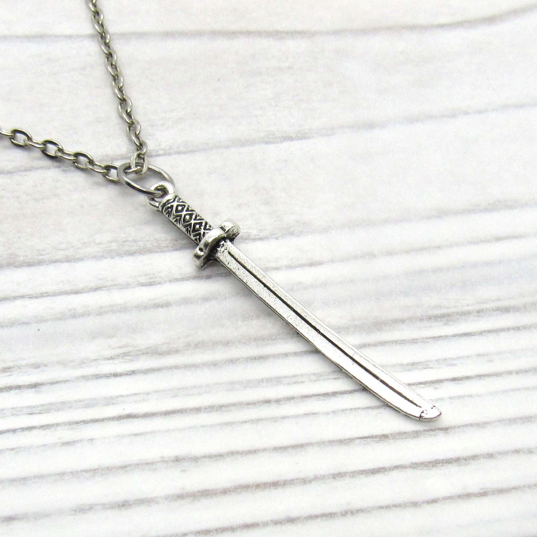 Silver Tone Katana Sword Pendant Necklace, Men's Necklace, Samurai ...