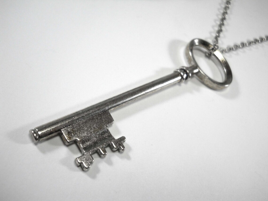 Old Fashioned Key Pendant Antique Silver Tone Large Antique | Etsy