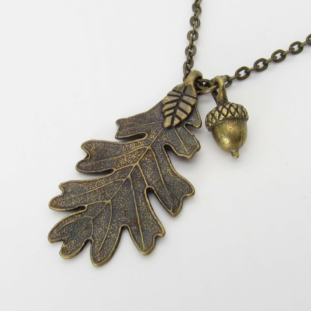 Dark Antique Bronze Oak Leaf With Small Acorn Pendant, Autumn Leaf ...