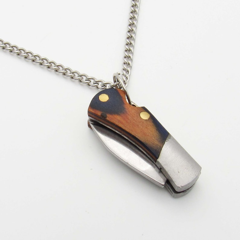 Mini Pocket Knife Pendant Necklace Wood Handle and Stainless - Etsy
