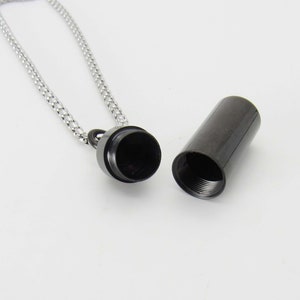 Stainless Steel Black Pill Bottle Necklace, Pill Locket With Screw Lid ...