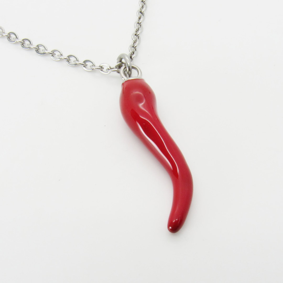 Stainless Steel Red Enamel Pepper Pendant Necklace, Men's Necklace, Red ...