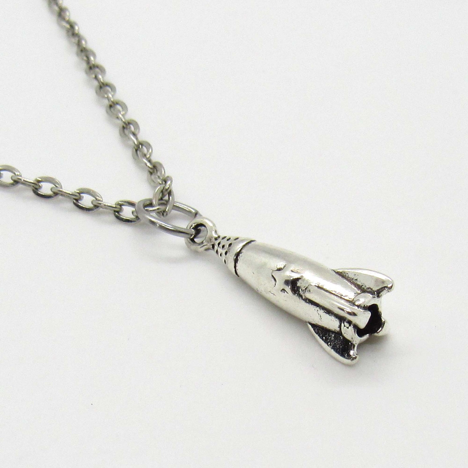 Silver Rocket Spacecraft Pendant, Celestial Jewelry, 3D Rocket Pendant ...