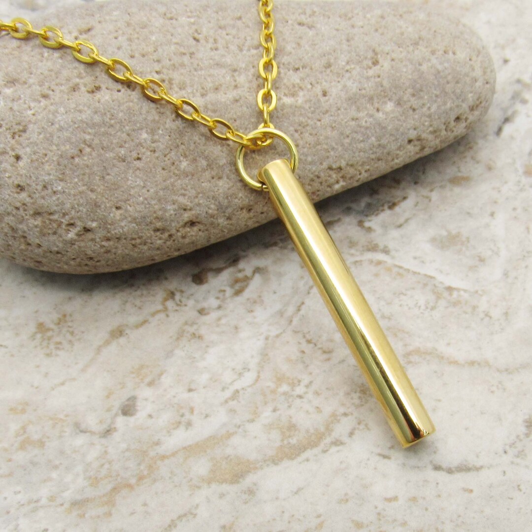Yellow Gold Stainless Steel Column Pendant, Men's Necklace, Hypo ...