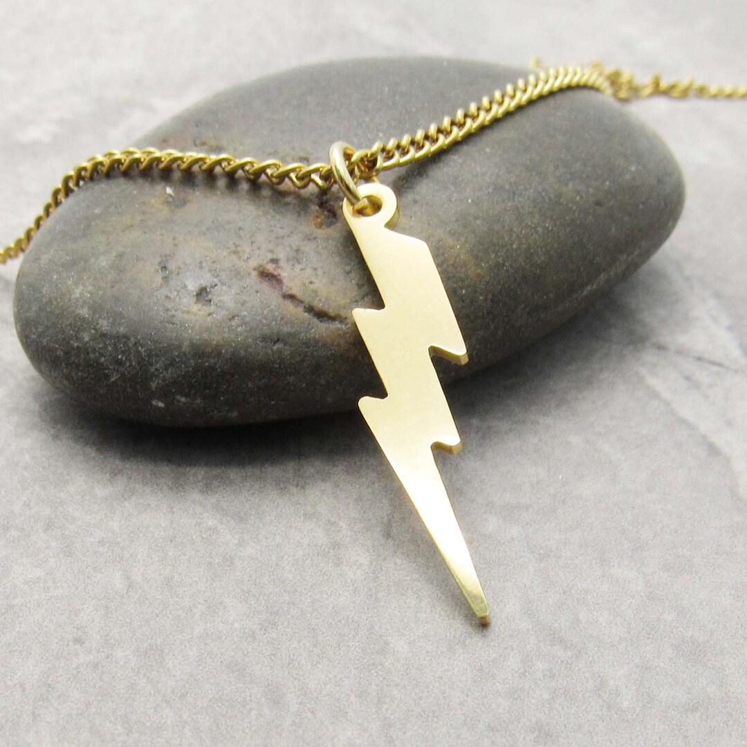 Stainless Steel Gold Charm Lightning Bolt Pendant Necklace, Men's ...