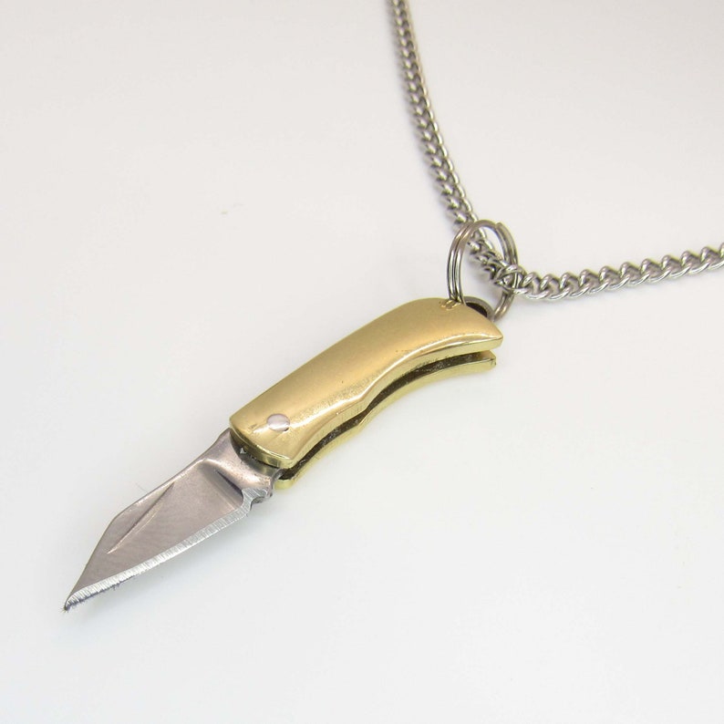 Stainless Steel Mini Pocket Knife Pendant Necklace, Gold Tone Color ...