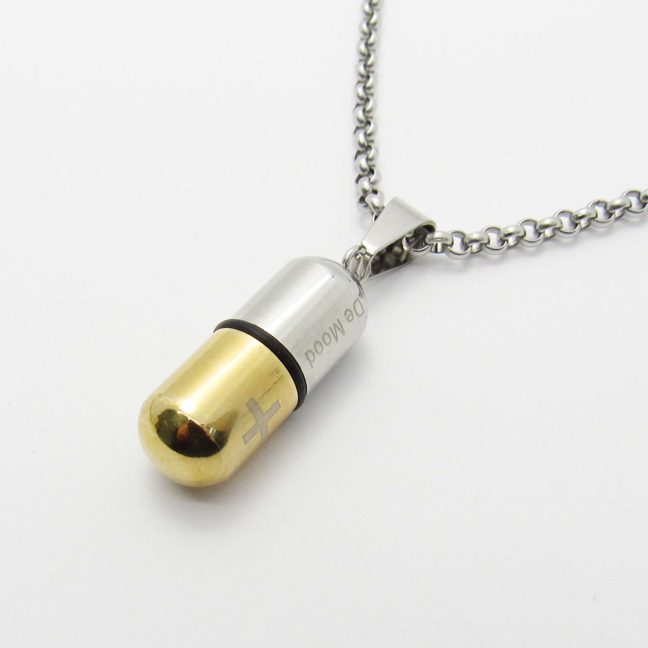 Silver and Gold Pill Capsule Pendant with rubber ring Water tight Stash Pendant Men s Necklace Woman s Necklace Stainless Steel Locket