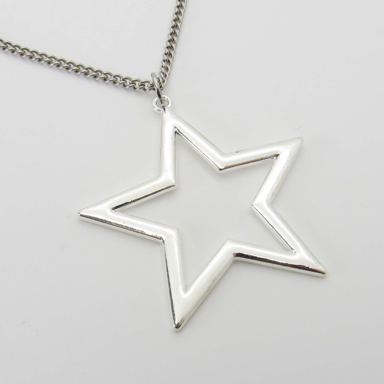 Large Silver Star Necklace Silver Tone Star Pendant Necklace | Etsy