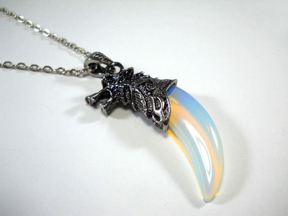 Wolf Head Opal Tooth Pendant Necklace Wolf Tooth Necklace | Etsy