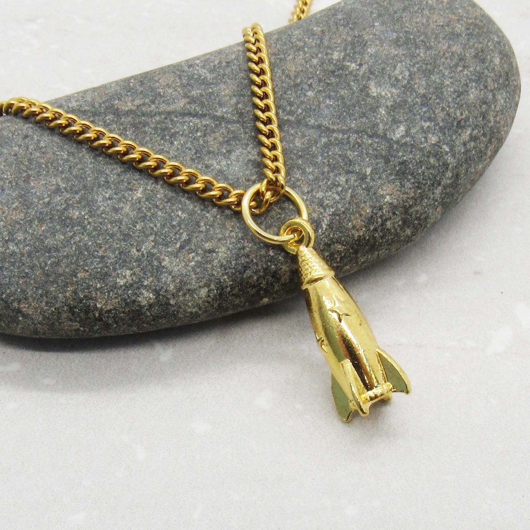 Gold Rocket Spacecraft Pendant, Celestial Jewelry, 3D Rocket Pendant ...