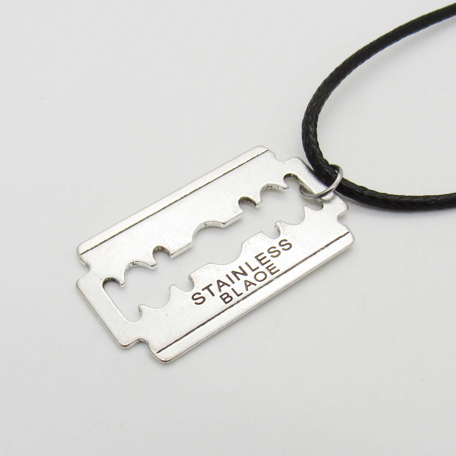 Antique Silver Razor Blade Pendant Corded Necklace, Punk Necklace ...