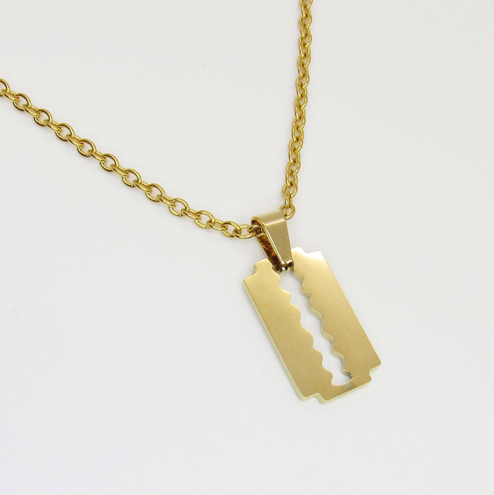 Stainless Steel Small Gold Razor Blade Pendant Necklace | Etsy