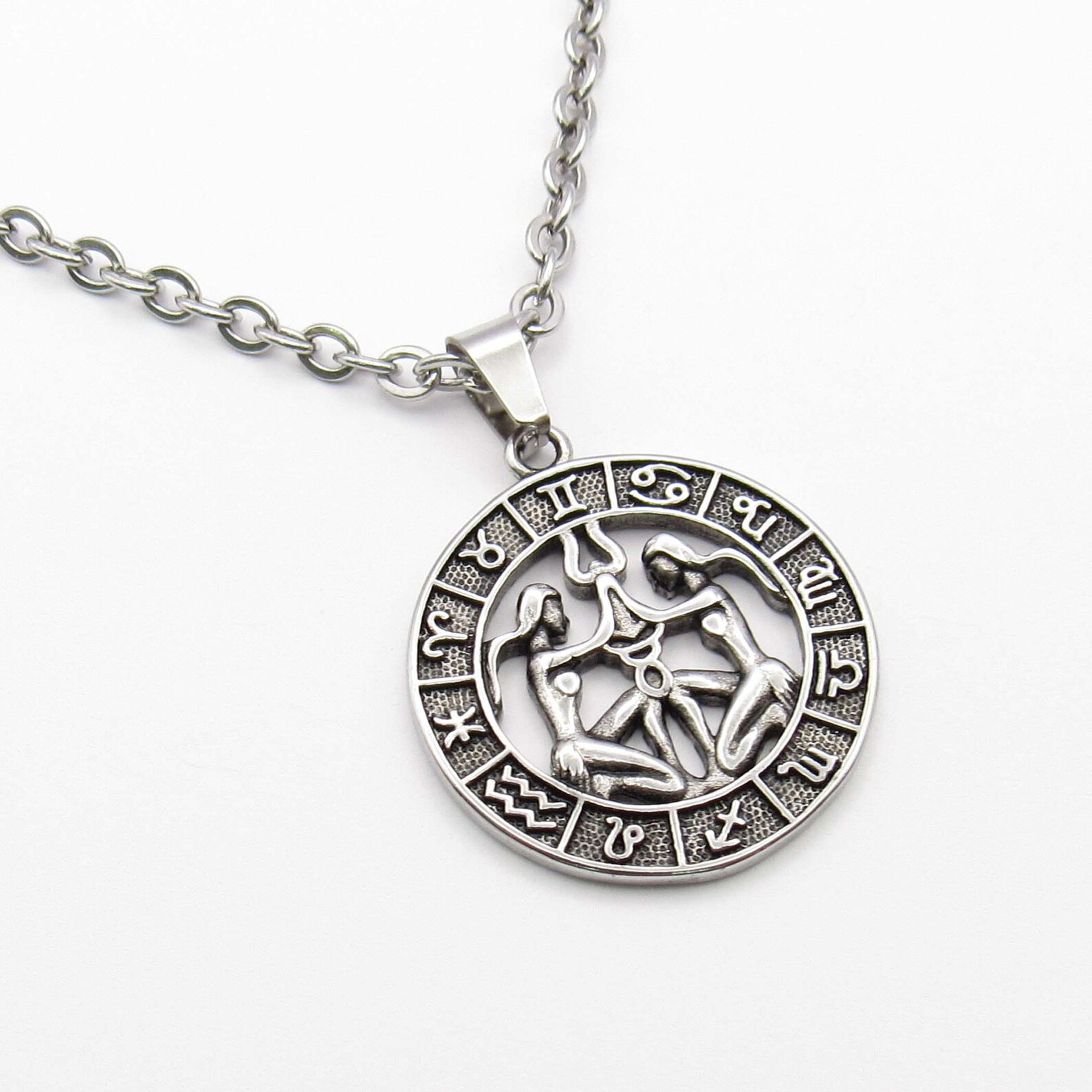 Gemini Zodiac Sign Pendant Necklace, Men's Necklace, Astrological ...