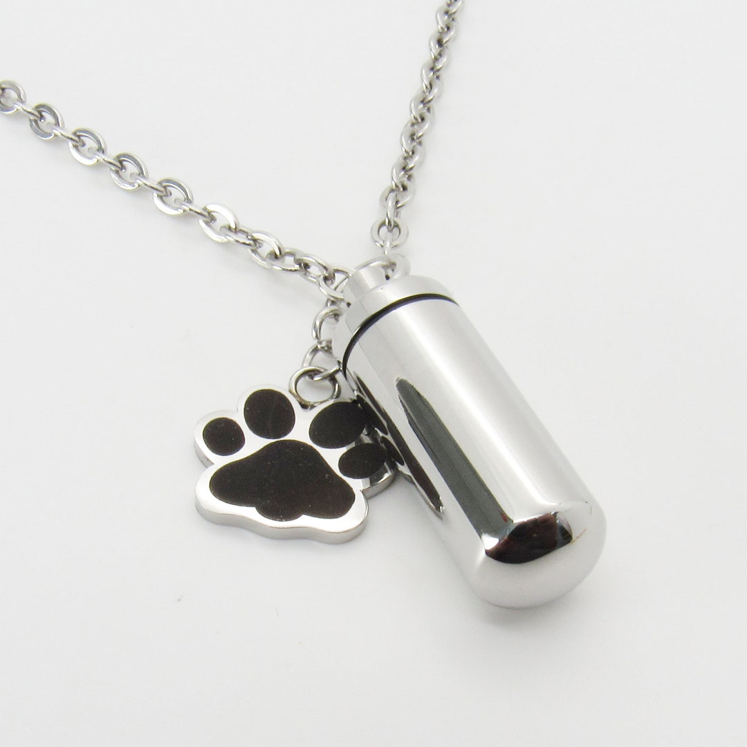 Stainless Steel Pet Memorial Locket With Screw Lid and Paw Charm ...