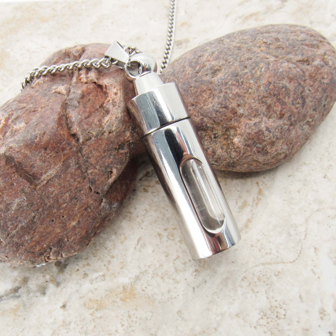 Large Column Locket With Glass Window Necklace, Pill Locket Necklace ...