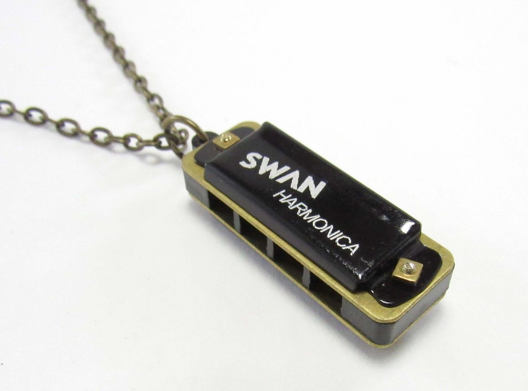 Vintage Style Mini Black Harmonica Necklace, Retro Black Mini Harmonica, Men's Necklace ...