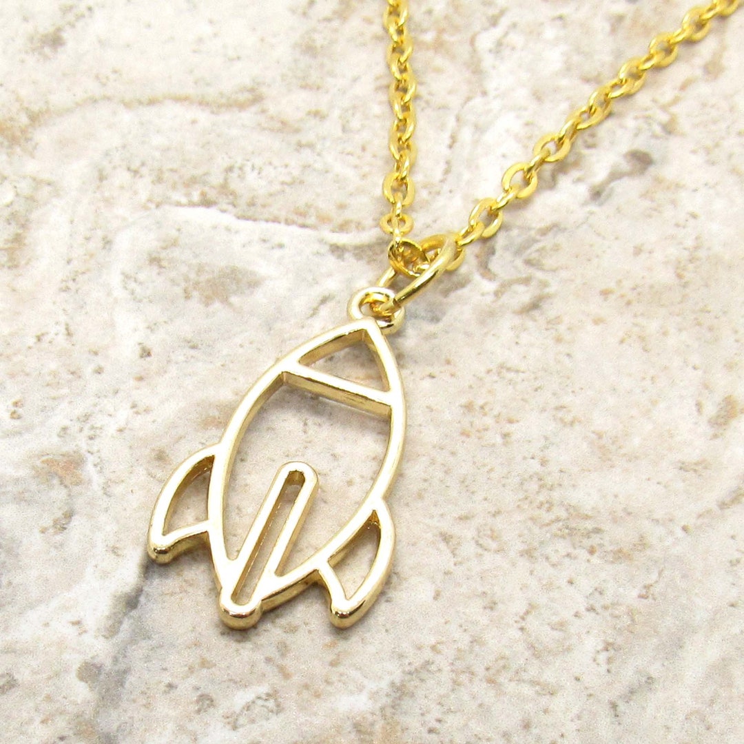 Gold Galaxy Rocket Pendant, Celestial Jewelry, Spacecraft Pendant, Men ...