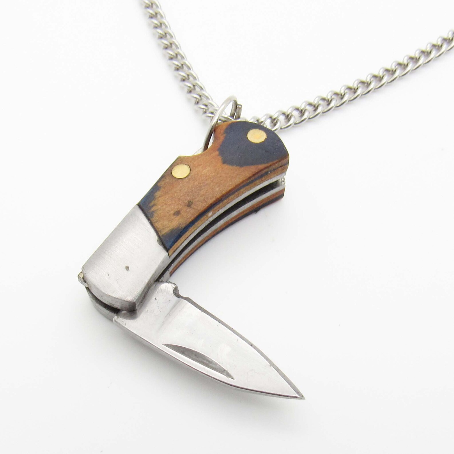 Mini Pocket Knife Pendant Necklace Wood Handle and Stainless - Etsy