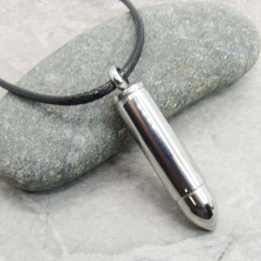 Bullet Column Locket With Screw Lid Necklace, Stainless Steel Cremation ...