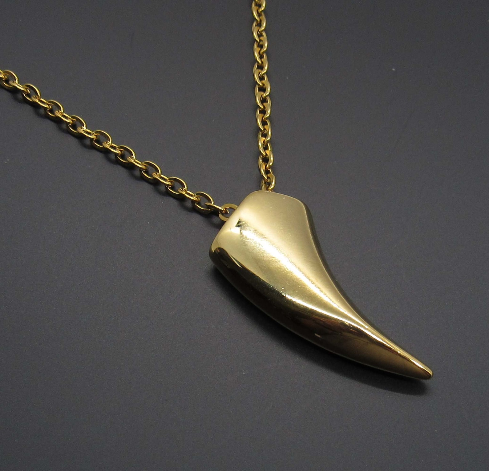 Gold Stainless Steel Fang Tooth Pendant, Hypo Allergenic Jewelry, Men's ...