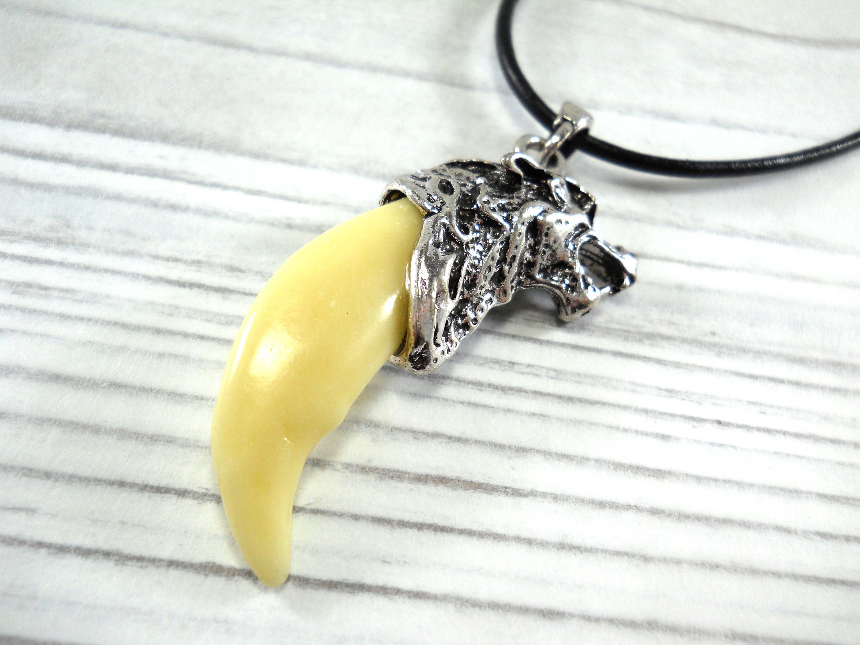 Wolf Head Resin Tooth Pendant Necklace , Tribal Jewelry, Genuine ...