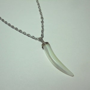 Natural Sea Shell Horn Pendant, White Shell and Antique Silver Alloy ...