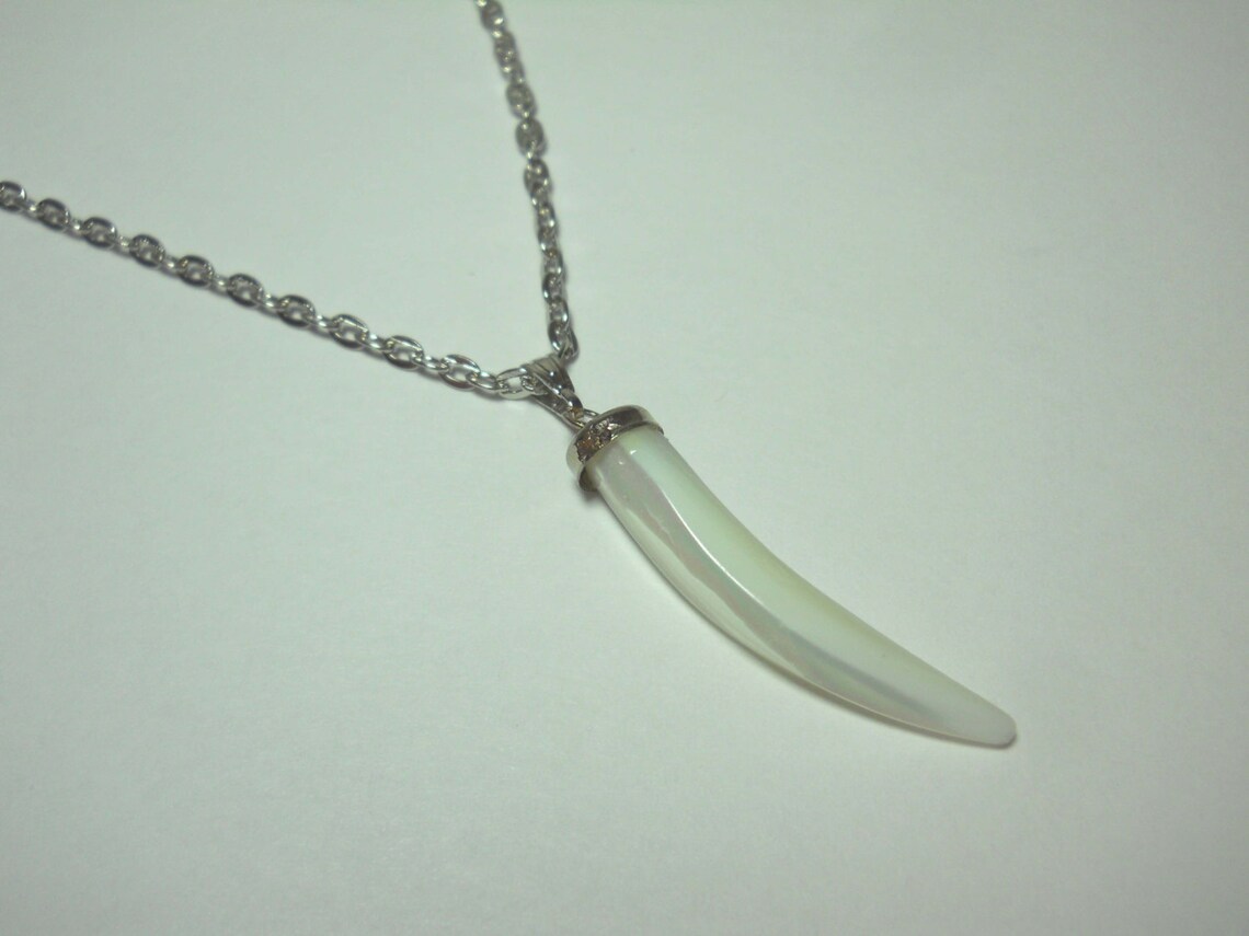 Natural Sea Shell Horn Pendant White Shell and Antique Silver - Etsy