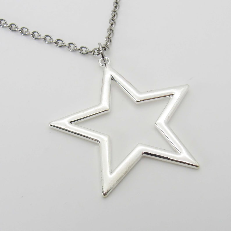 Large Silver Star Necklace Silver Tone Star Pendant Necklace | Etsy