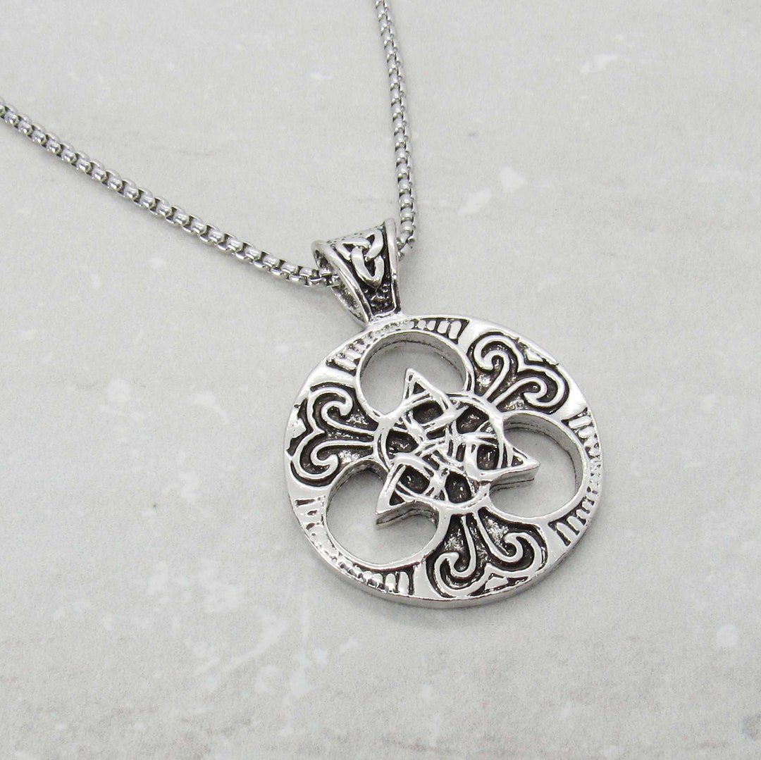 Trinity Knot Medallion Pendant 22" Stainless Steel Chain Necklace, Men ...
