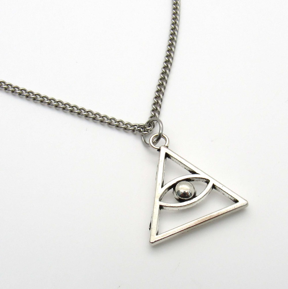 Triangle All Seeing Eye Pendant Necklace, Antique Silver, Men's ...