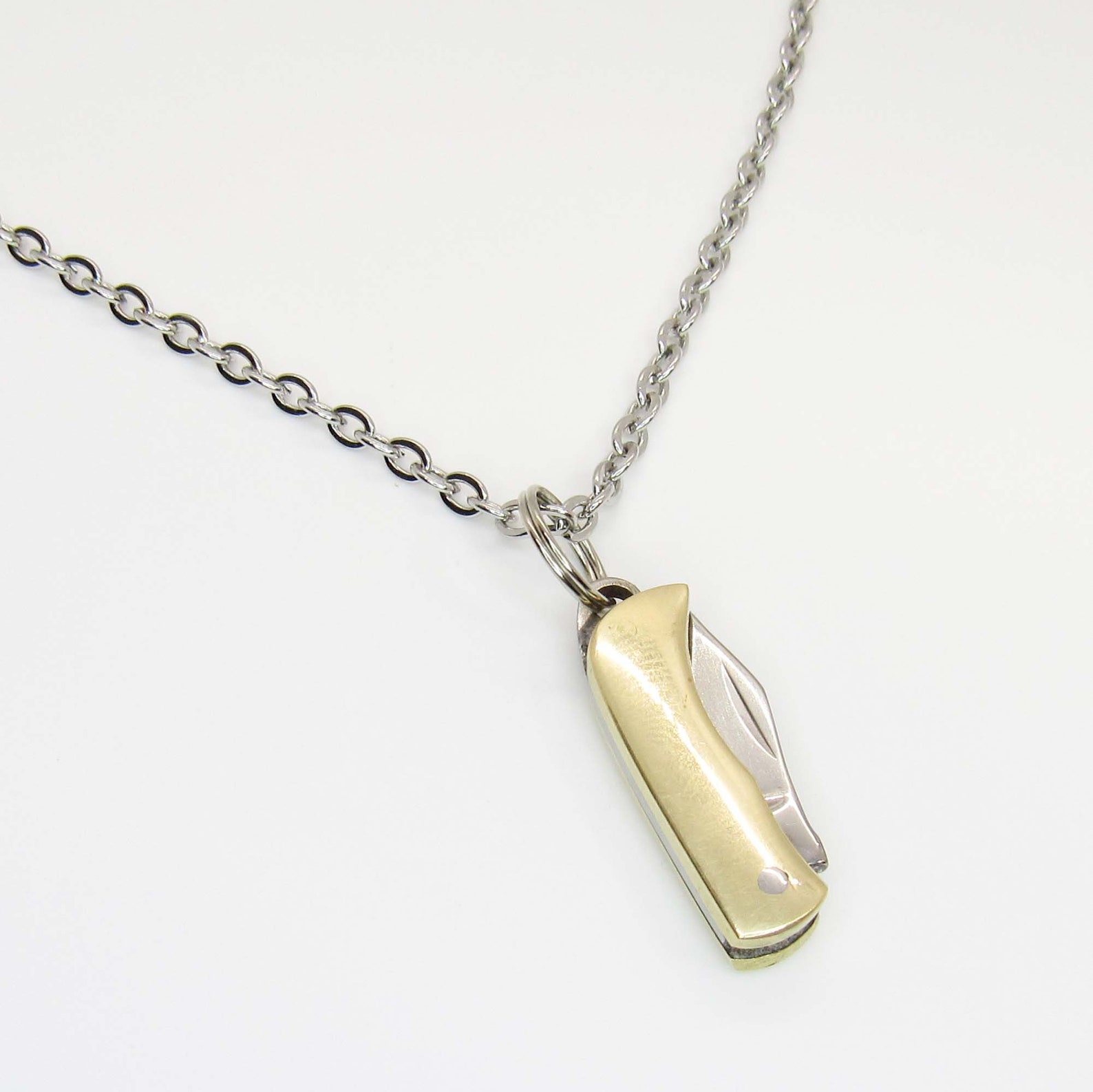 Stainless Steel Mini Pocket Knife Pendant Necklace, Gold Tone Color ...