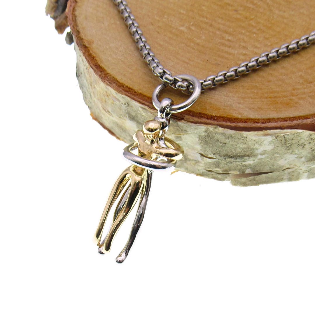 Embracing Couple Pendant Necklace, Stainless Steel Chain With Extension ...