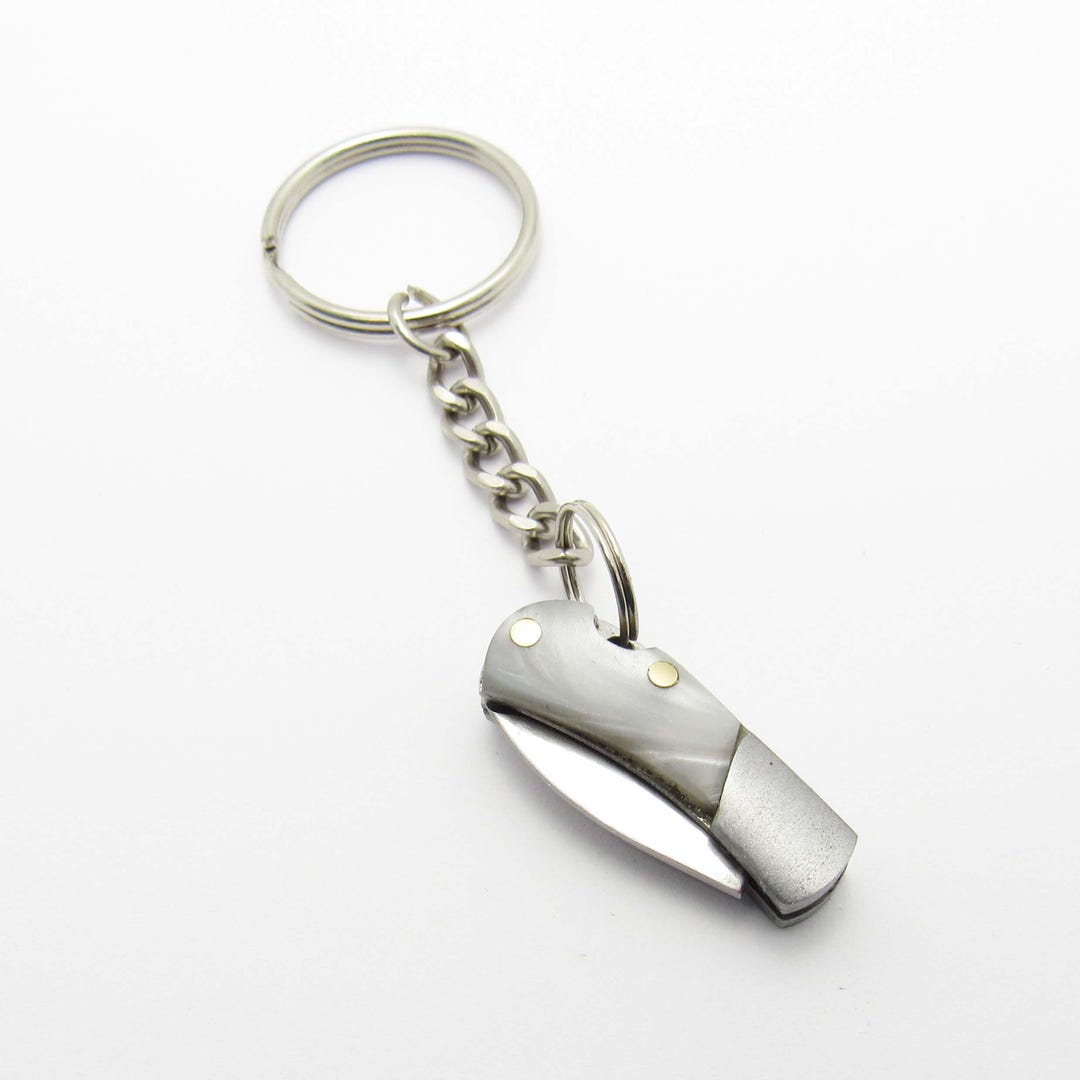 Gray Acrylic Inlay Stainless Steel Pocket Knife Keyring, Inlay Pocket ...