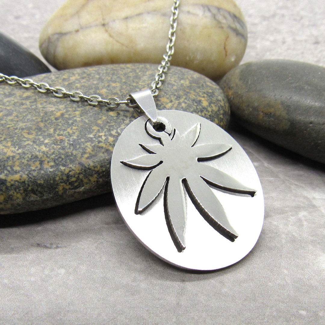 Marijuana Leaf Pendant Necklace, Stainless Steel Pot Leaf Necklace ...