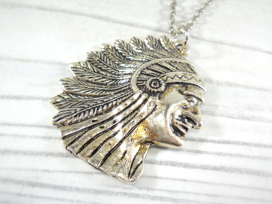 Large Indian Chief Pendant Necklace, Indian Chief Pendant, Indian ...