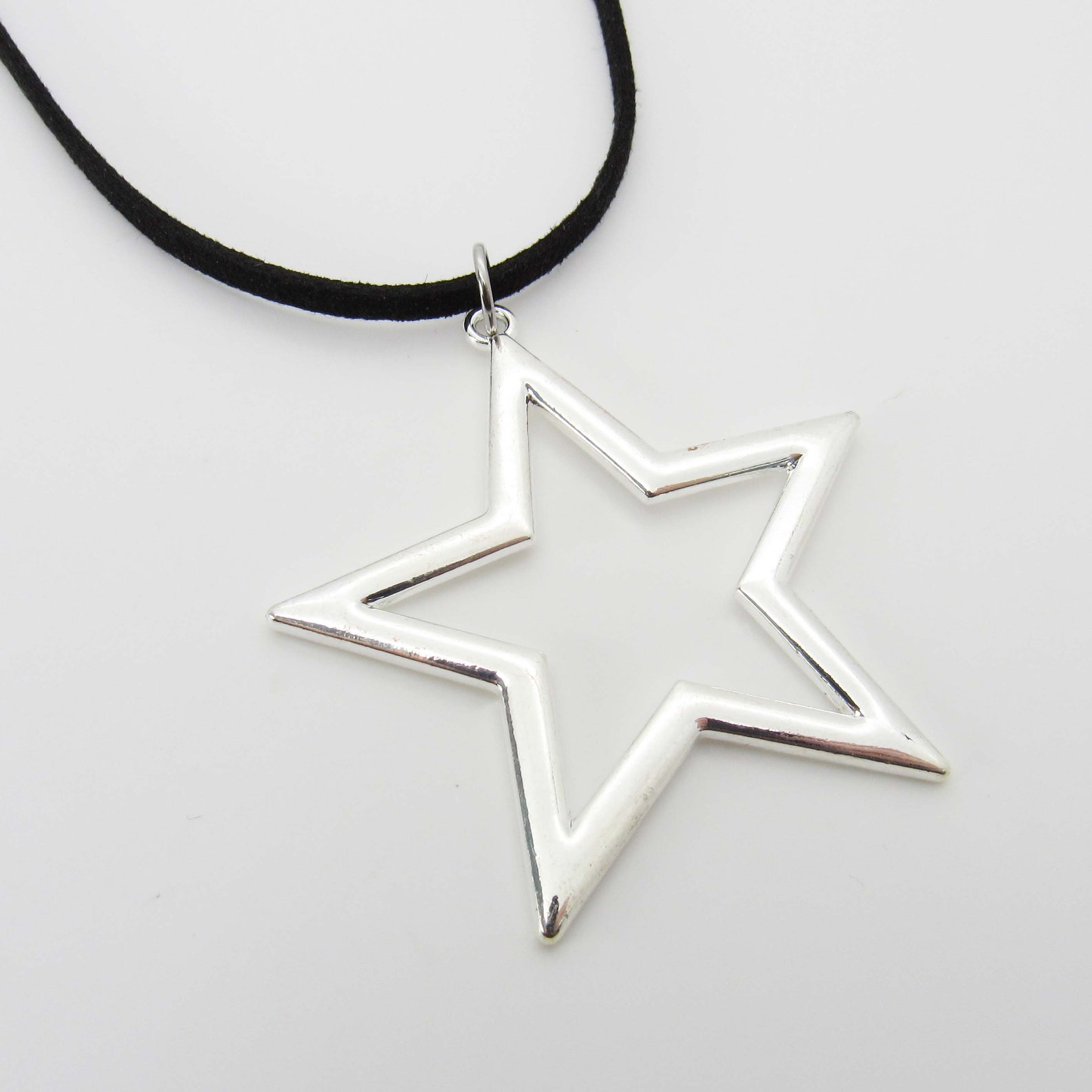 Large Star Pendant Necklace, Celestial Star Necklace, Silver Tone Star ...