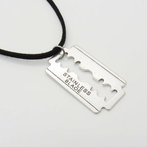 Antique Silver Razor Blade Pendant Corded Necklace, Punk Necklace ...