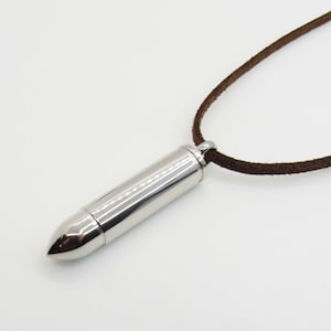 Bullet Column Locket With Screw Lid Necklace, Stainless Steel Cremation ...