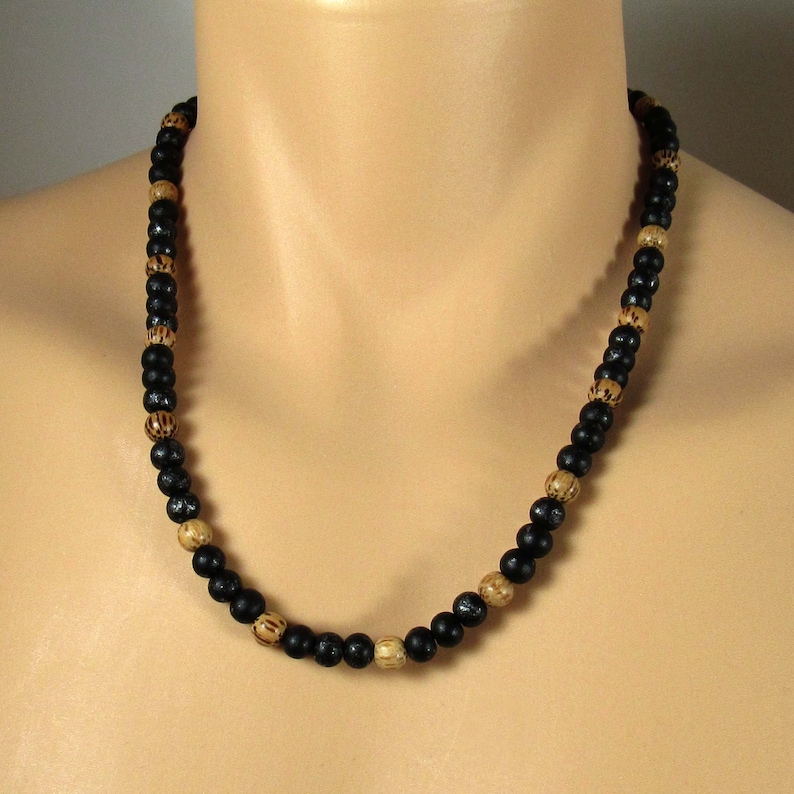 Collar de cuentas de madera negra y coco collar de hombres | Etsy