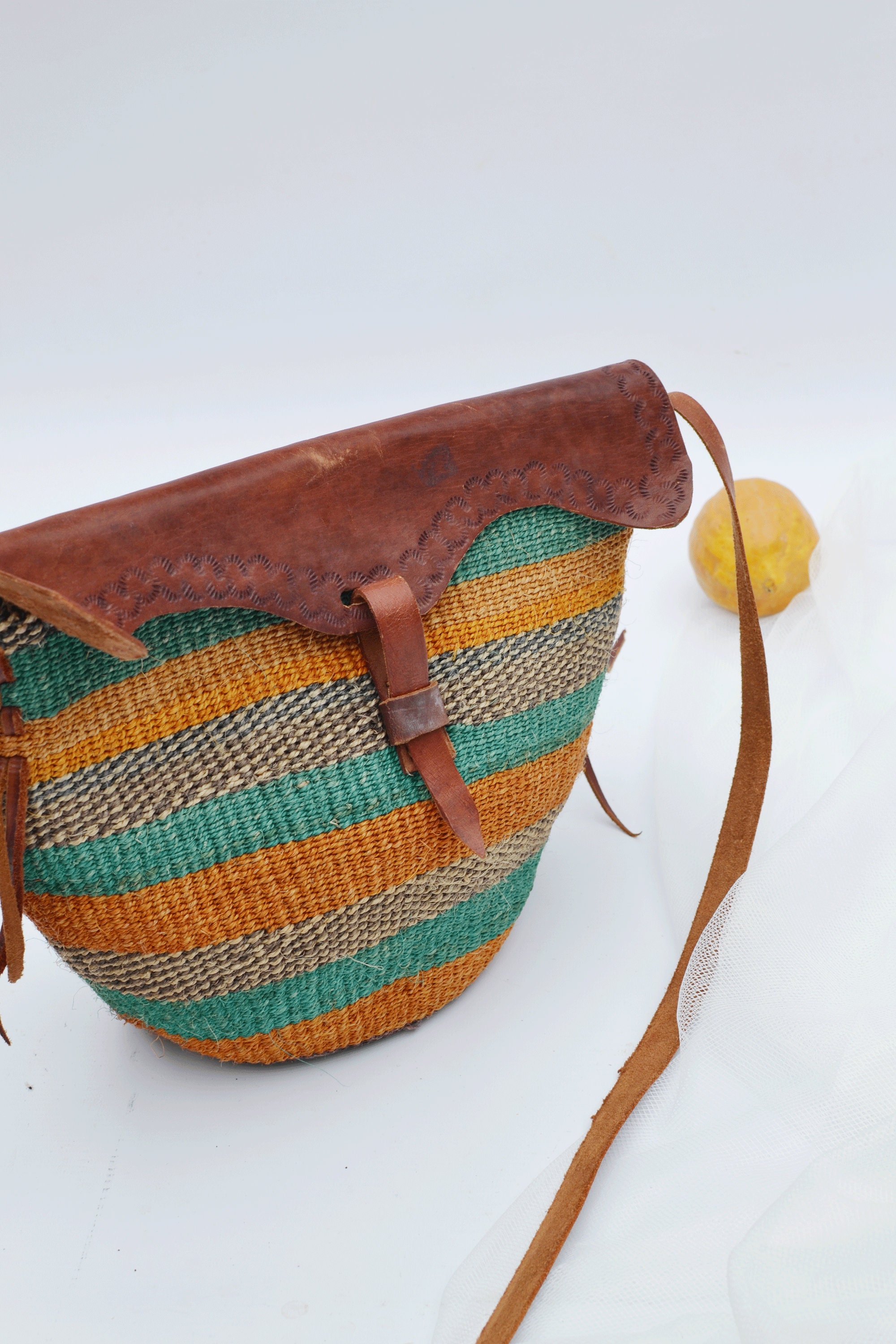 Vintage Brown Tooled Leather Straw Bag - Etsy
